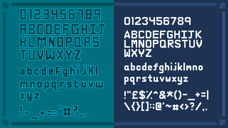 7 Pixel Art Font Sprite Sheets by BlusparkGames