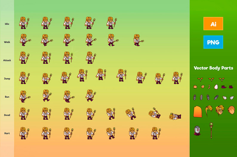 2D Elf Character Sprites by Free Game Assets (GUI, Sprite, Tilesets)