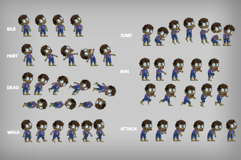 2D Zombie Sprite 7 by Free Game Assets (GUI, Sprite, Tilesets)
