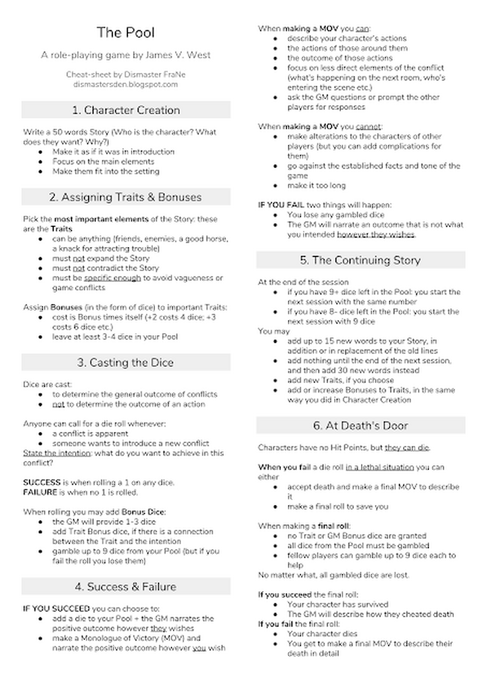 The Pool - Cheat Sheet by Dismaster FraNe