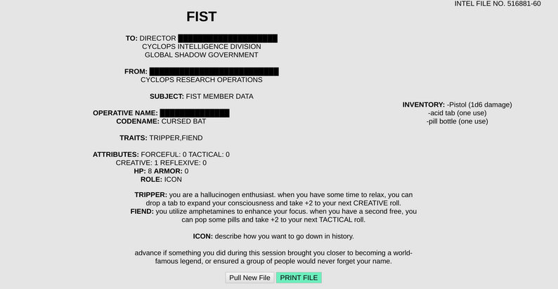 FIST Character Generator by heliad