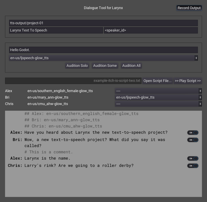 Dialogue Tool for Larynx Text To Speech by rancidbacon