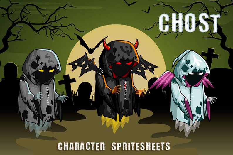Ghosts 2D Game Character Sprite Sheet by Free Game Assets (GUI, Sprite ...