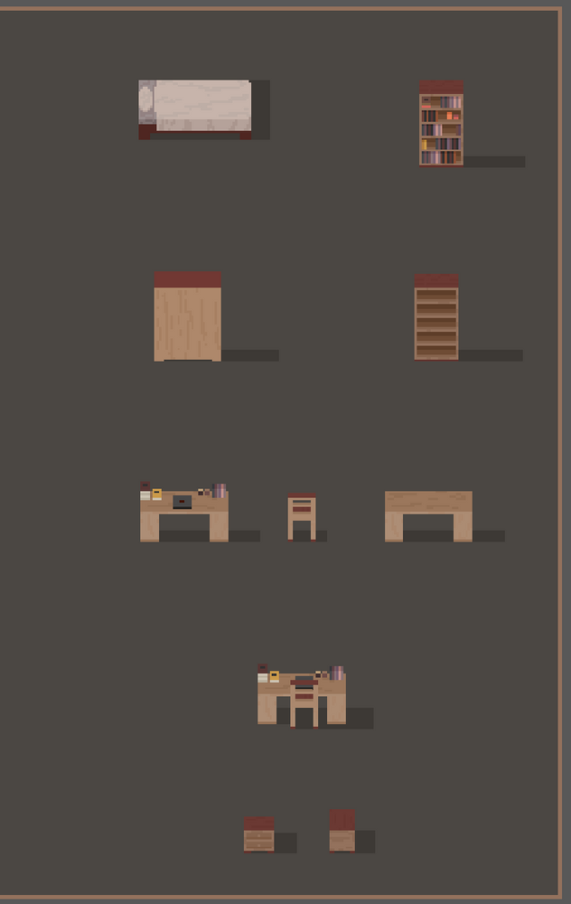 Top down bedroom furnitures pixel assets by Sweeetpotatoo