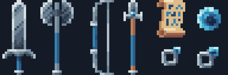 RPG Item Assets - 30 16x16 sprites & 12 16x32 sprites by Biganon 1
