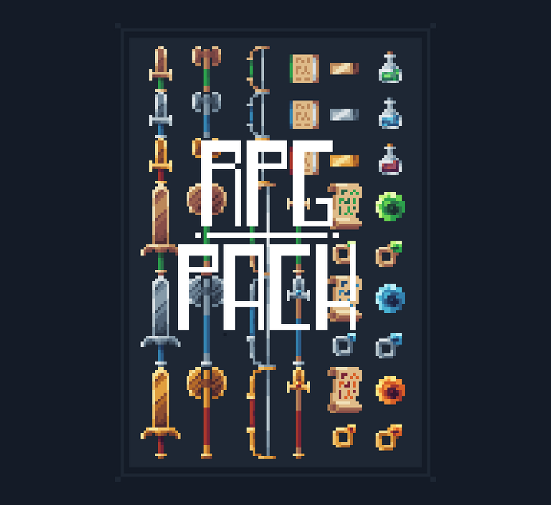 RPG Item Assets - 30 16x16 sprites & 12 16x32 sprites by Biganon 1