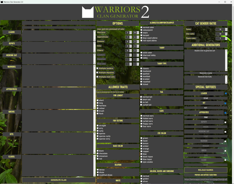 Warrior cats clan generator by Nynx