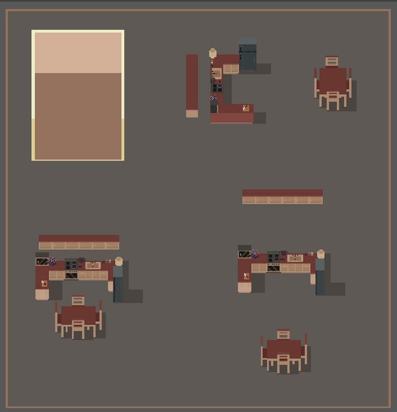 Top down kitchen furnitures pixel assets by Sweeetpotatoo