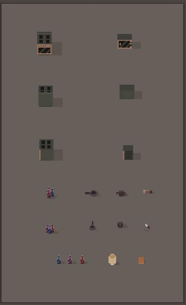 Top down kitchen furnitures pixel assets by Sweeetpotatoo