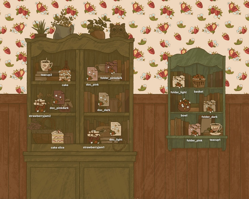 strawberry cottagecore wallpaper + icon set by *ੈ ‧₊˚ natalie 麥月明