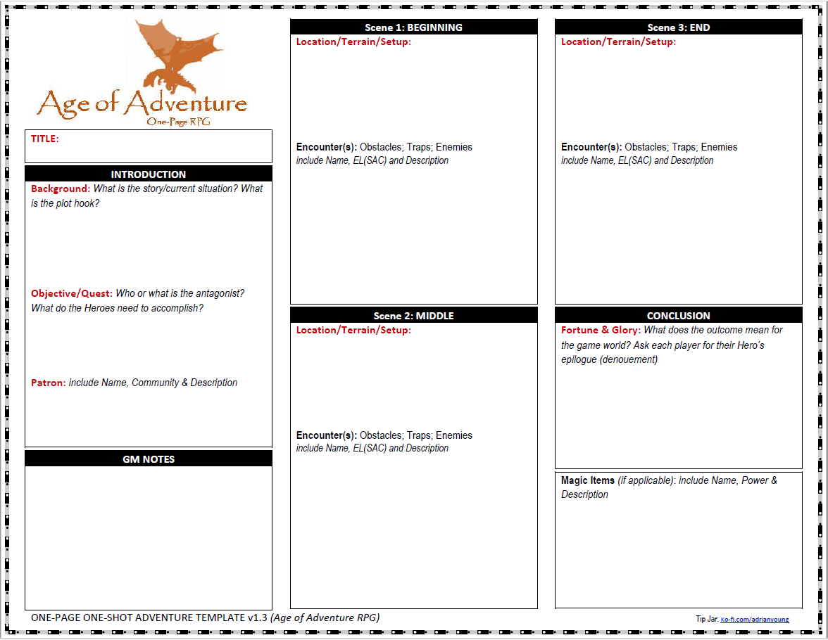 Age of Adventure RPG - Adventure Template by adrian young games