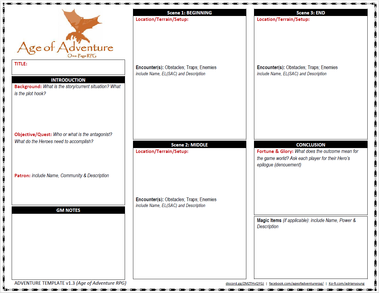 Age of Adventure RPG - Adventure Template (v1.4) by adrian young games