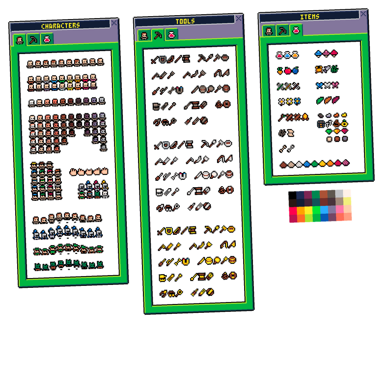 8x8 Tools, Items, and Character sprites by GibbonGL