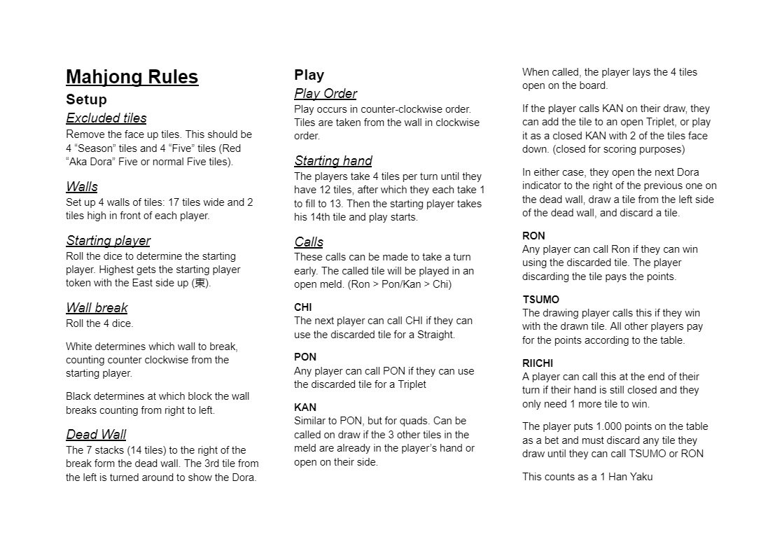 Doman Mahjong Rules Cheat Sheet By Lukasprince Doman Mahjong Rules Cheat Sheet By Lukasprince