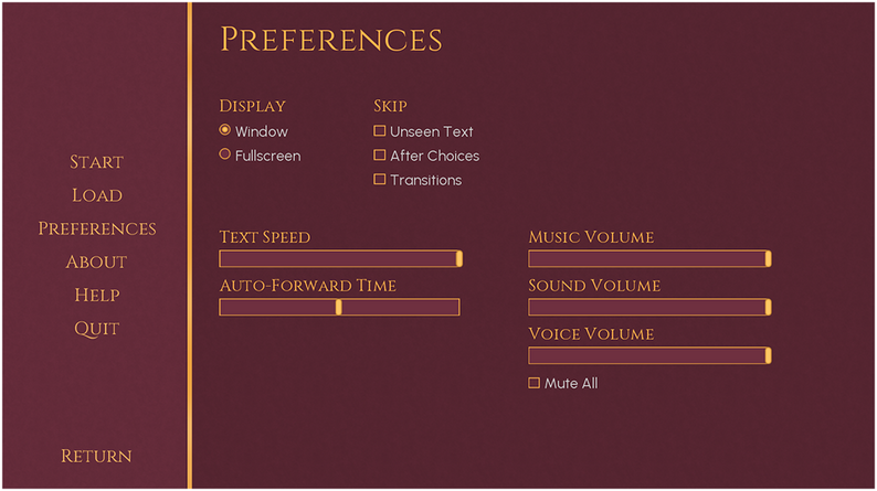 Fancy Gold & Burgundy Ren'Py GUI by __ess__ VN Assets