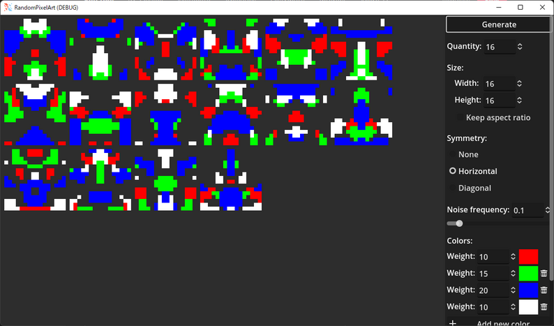 Random pixel art generator by heppocogne