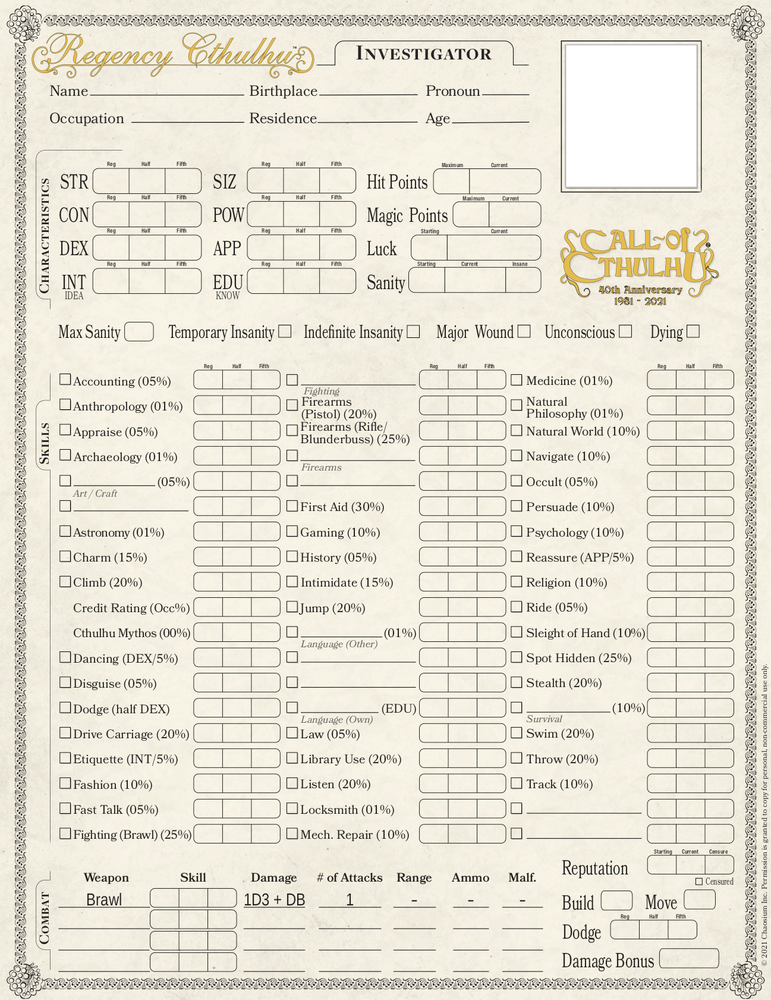 Regency Cthulhu Free Handouts Pack (Call of Cthulhu) by Chaosium