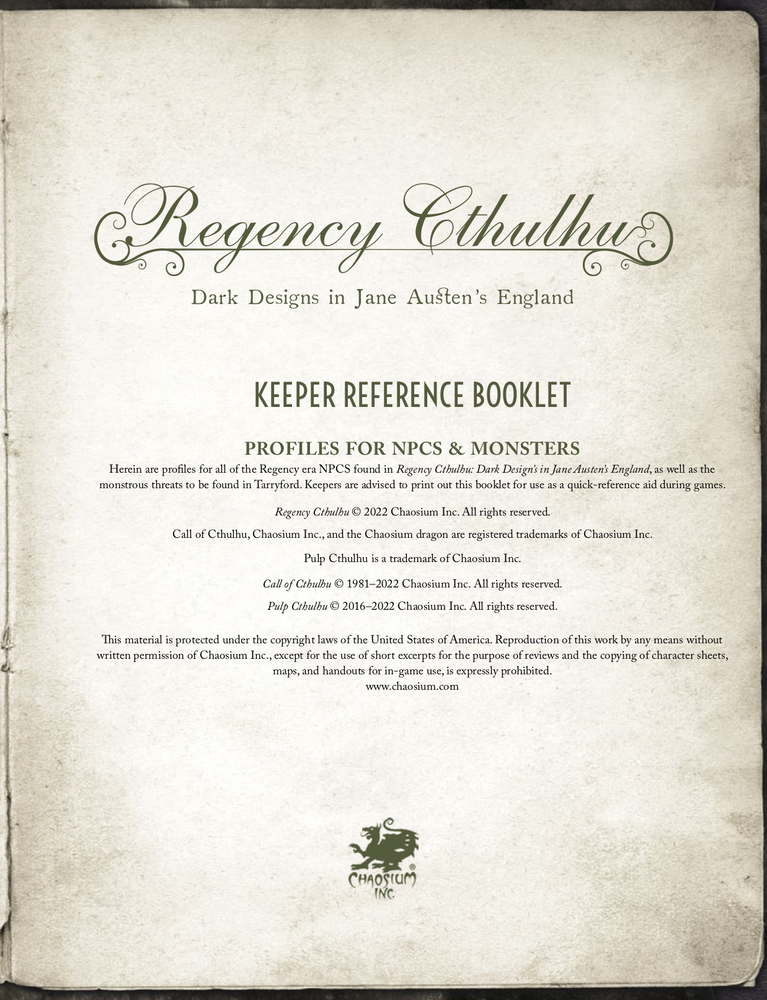 Regency Cthulhu Free Handouts Pack (Call of Cthulhu) by Chaosium