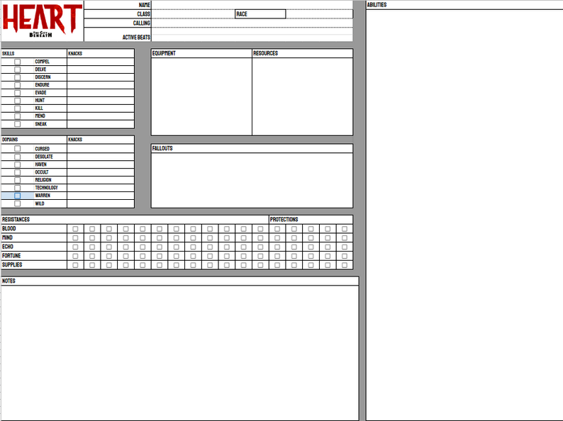 Heart RPG Digital Character sheet by fleetingXe