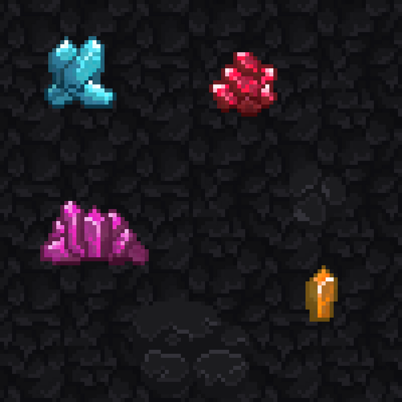 Cave - Crystall and Stones - Pixel art by Pokekas