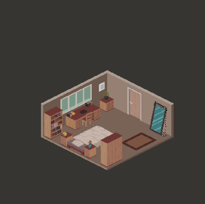 Isometric pixel bedroom by Sweeetpotatoo