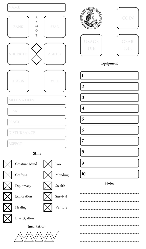 Fallen RPG Bookmark Character Sheet by Eilonwy