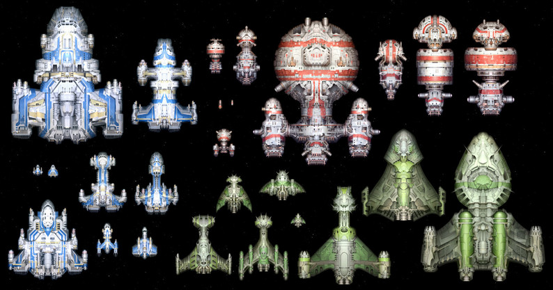 Spaceship Sprites (3 styles) by David Baumgart
