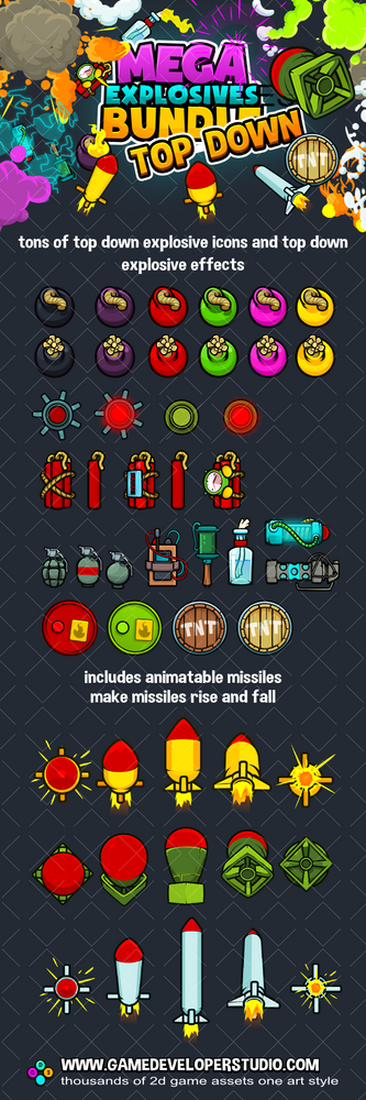 Top down mega explosives bundle by Robert Brooks - gamedeveloperstudio.com