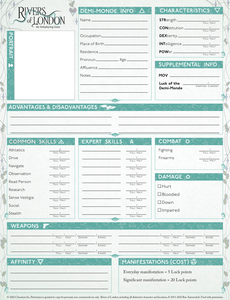 Rivers of London RPG Free Handouts Pack by Chaosium