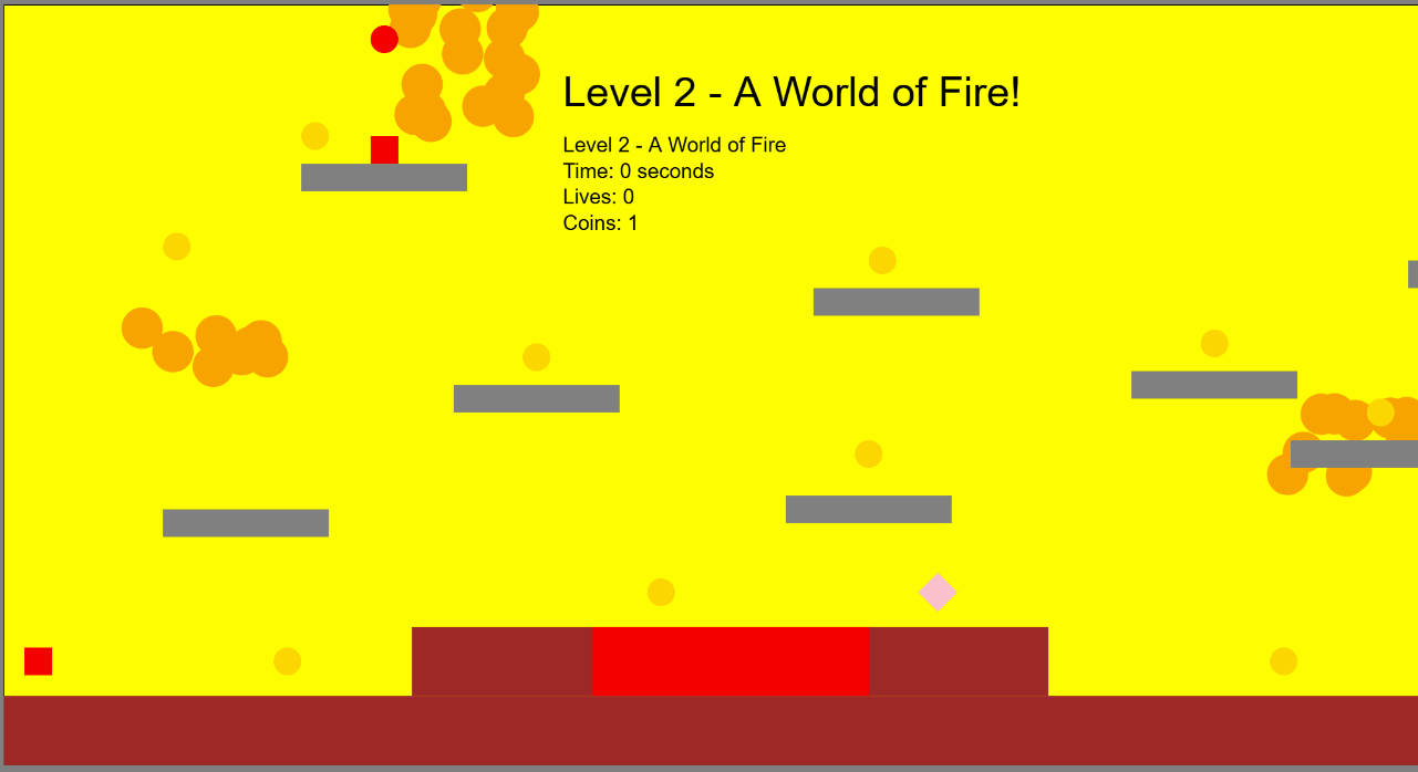 p5.play Platformer 1: Level 2 - A World of Fire by Jemon Golfin