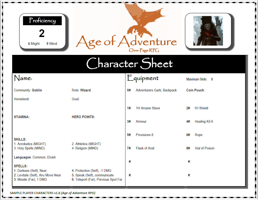 Age of Adventure RPG - Sample Characters by adrian young games