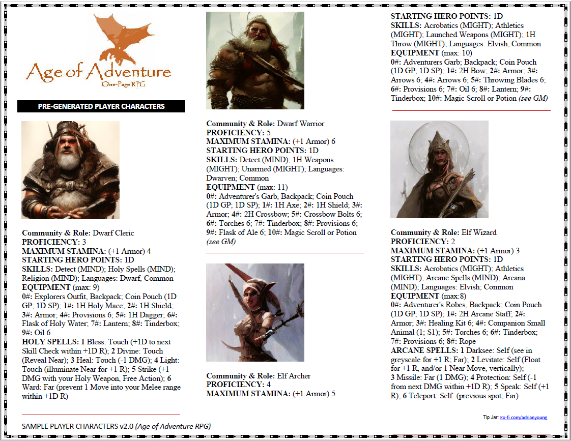 Version 2.0 - Age of Adventure RPG - Sample Characters (v2.1) by adrian ...