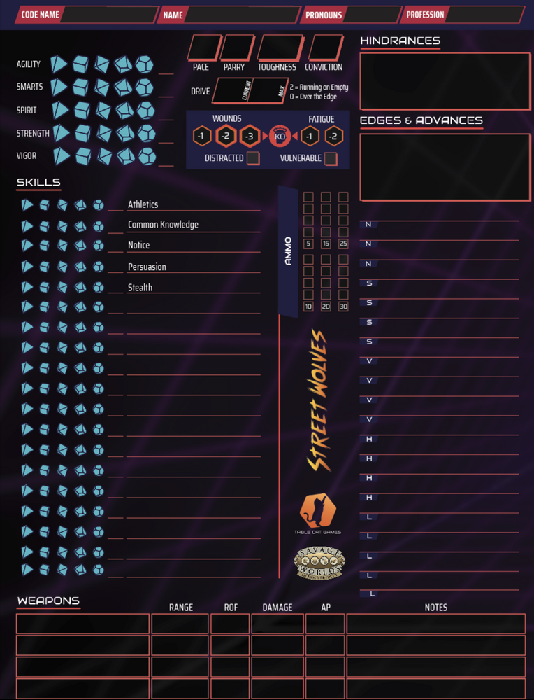 Street Wolves Character Sheets by Table Cat Games