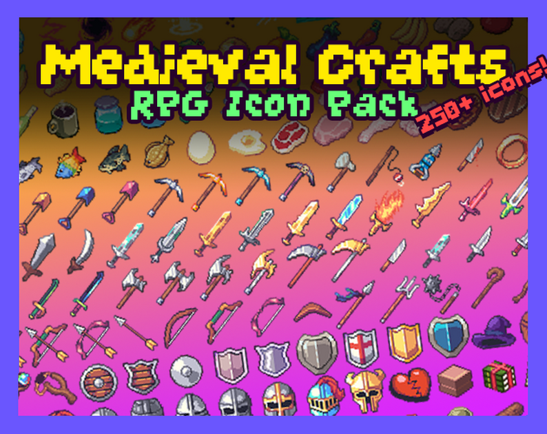 Medieval Crafts RPG Icon Pack 32x32 (250+ icons) by Kazzter