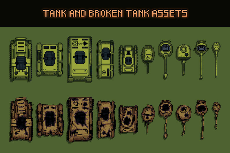 Top Down Tanks Pixel Art by Free Game Assets (GUI, Sprite, Tilesets)