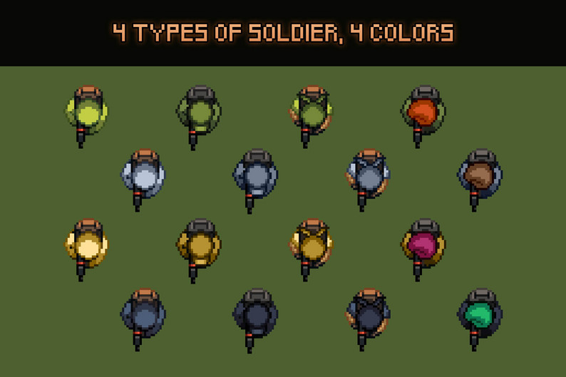 Top Down Soldiers Pixel Art by Free Game Assets (GUI, Sprite, Tilesets)
