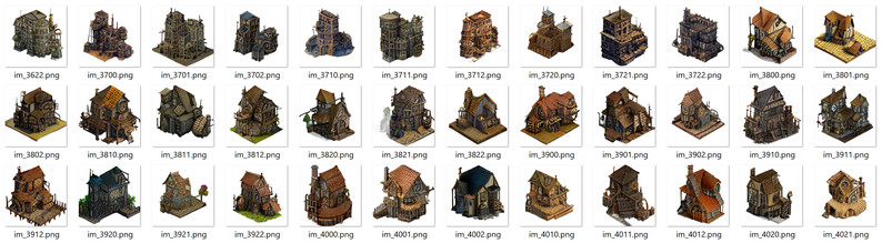 Isometric Buildings Sprites pack x340 by vfrabasil