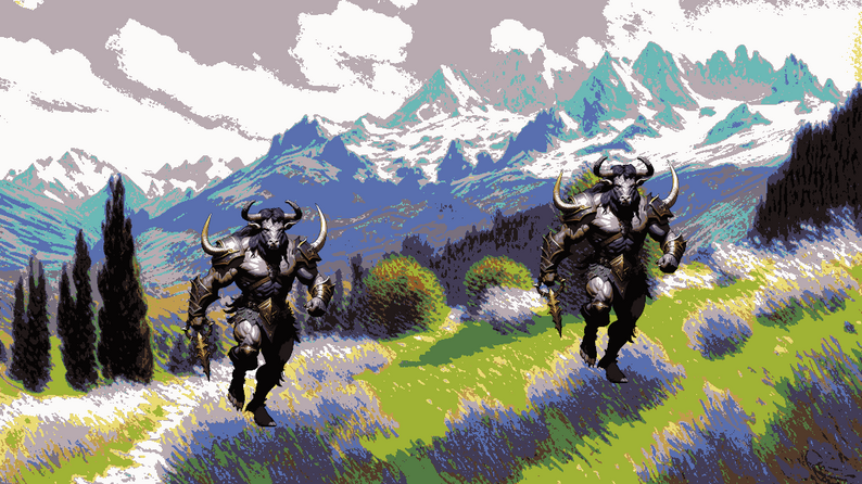 Free minotaur warrior pixel art sprites by FantasyLandscapes