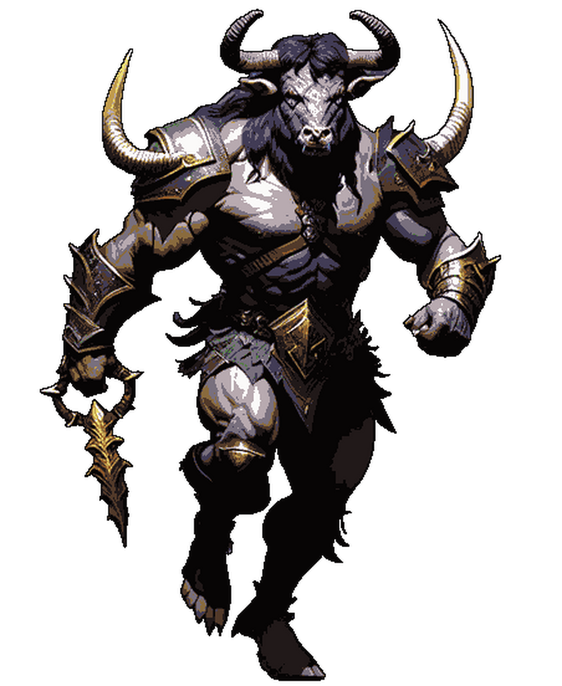 Free minotaur warrior pixel art sprites by FantasyLandscapes