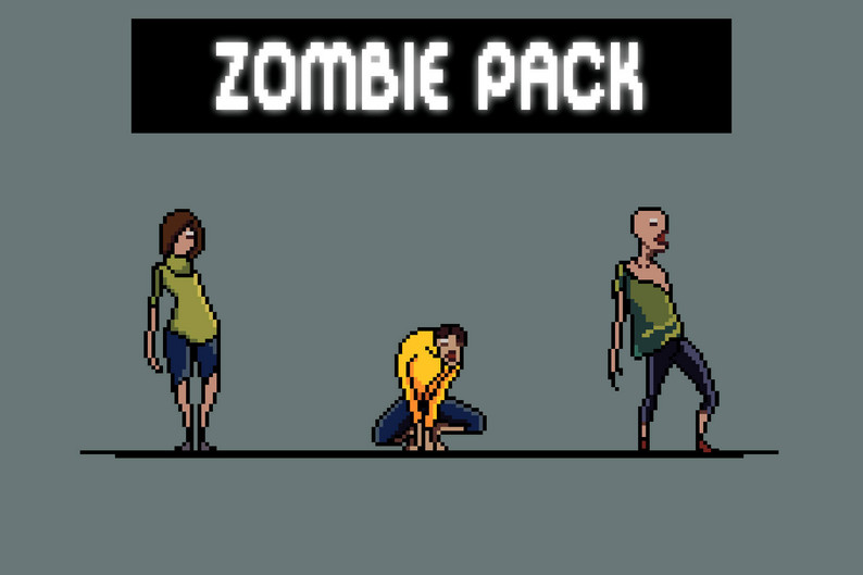 Free 3 Zombies Pixelated Pack by Free Game Assets (GUI, Sprite, Tilesets)