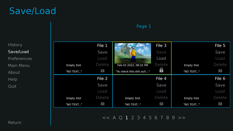 Ren'Py Save/Load Screen Overhaul, Seen Text Color, and Choices Code by Knickknack PJ