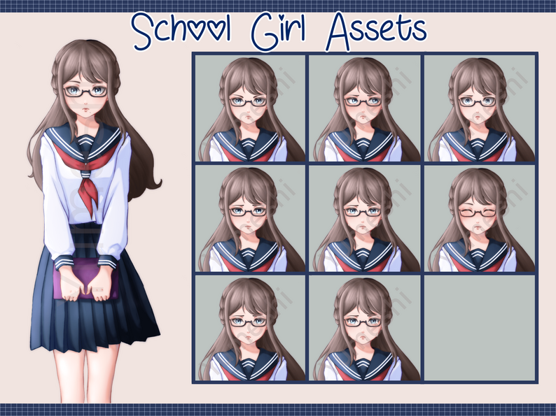 School Girl Visual Novel Assets by Yumeshi Asset
