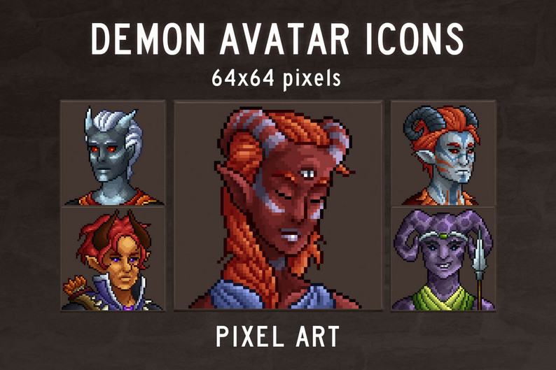 Demon Avatars 64×64 by Free Game Assets (GUI, Sprite, Tilesets)
