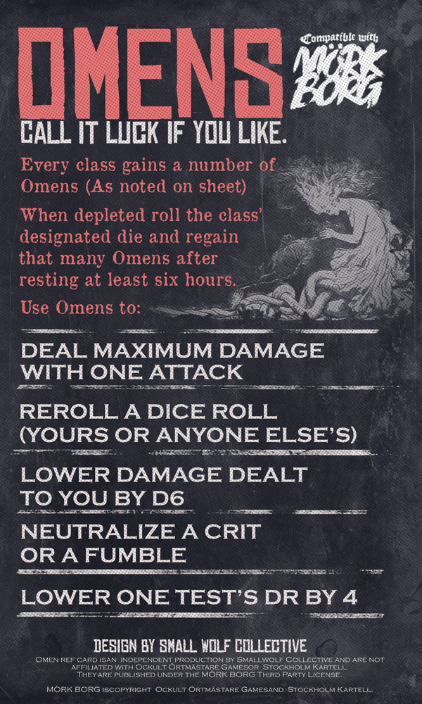 Omens Rule Reference Card For Mork Borg By Smallwolfcollective 4739