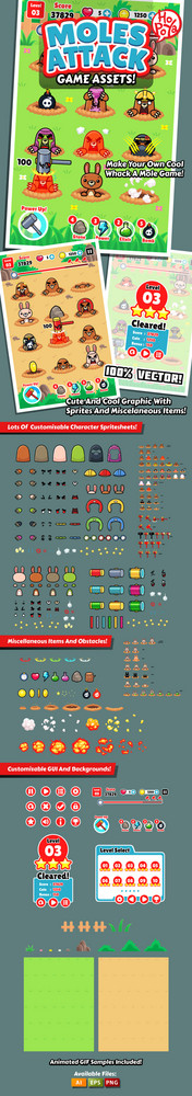 Moles Attack Game Assets by mikailain