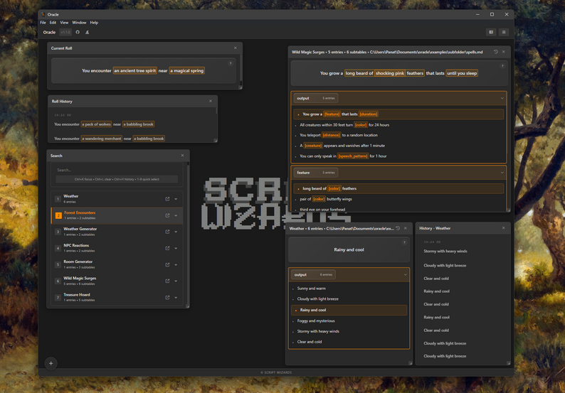 Oracle Random Table Roller by Script Wizards
