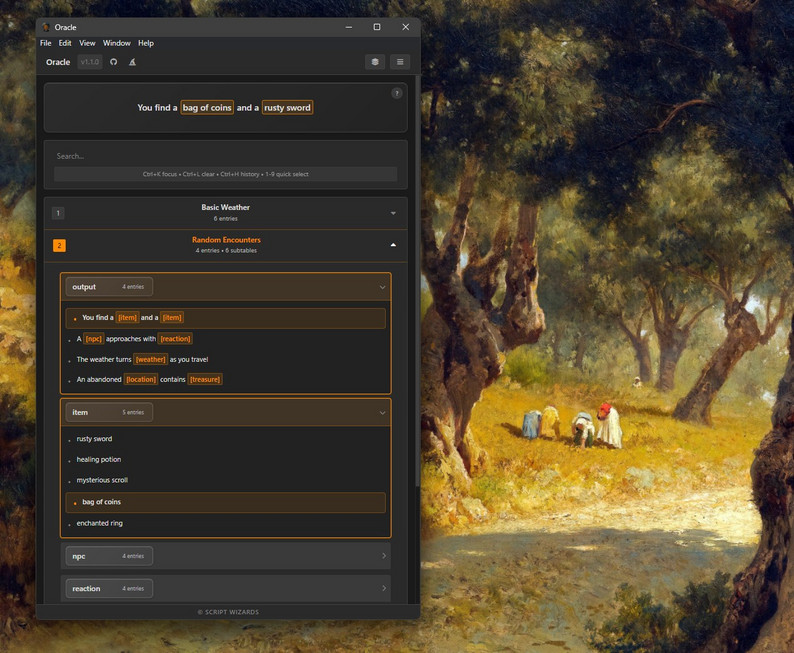 Oracle Random Table Roller by Script Wizards
