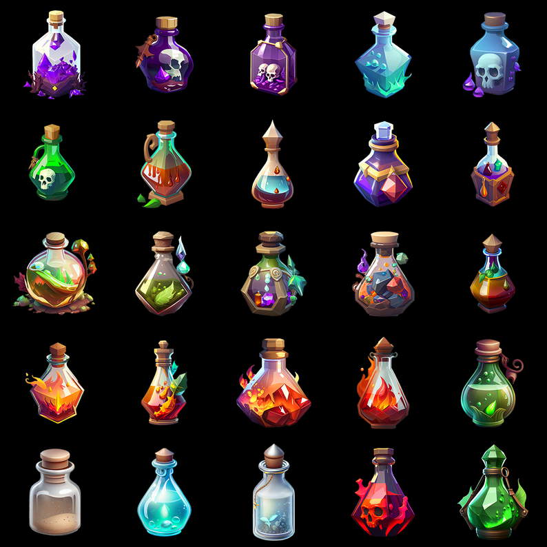 Fantasy Potion Icons - Asset Pack Free by Storm