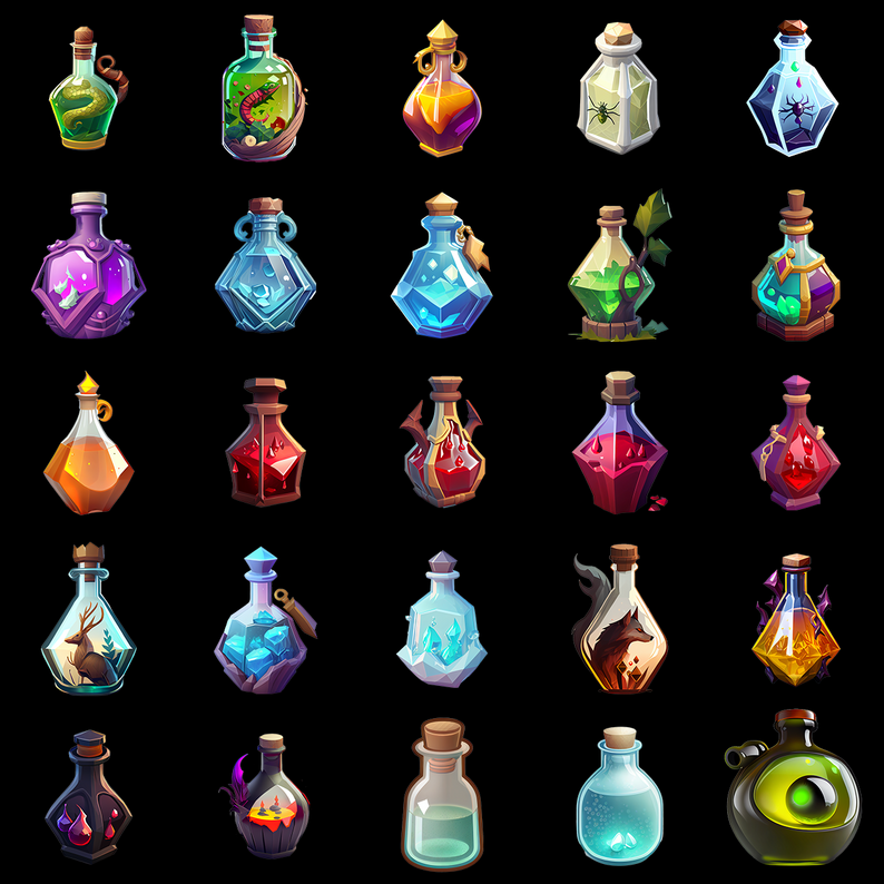 Fantasy Potion Icons - Asset Pack Free by Storm