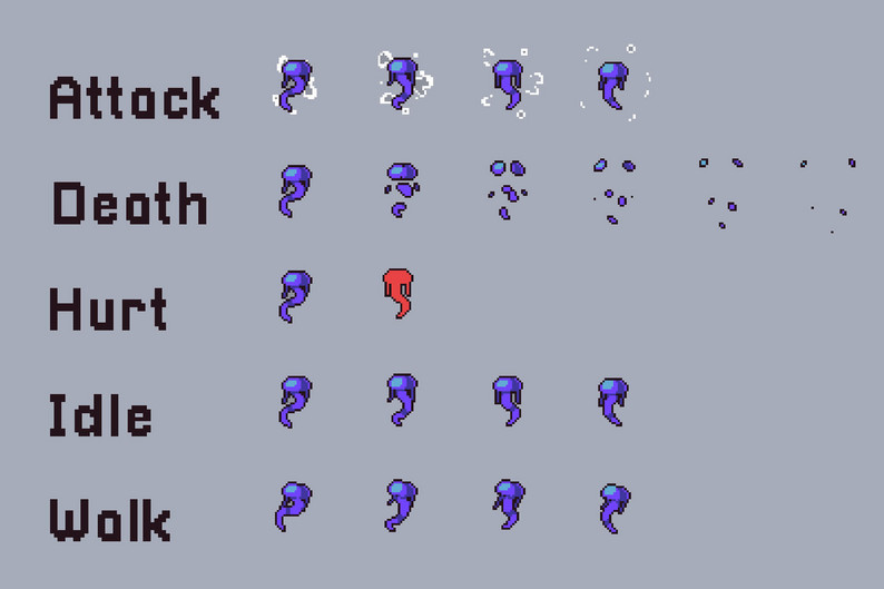 Octopus, Jellyfish, Shark and Turtle Pixel Art by Free Game Assets (GUI ...